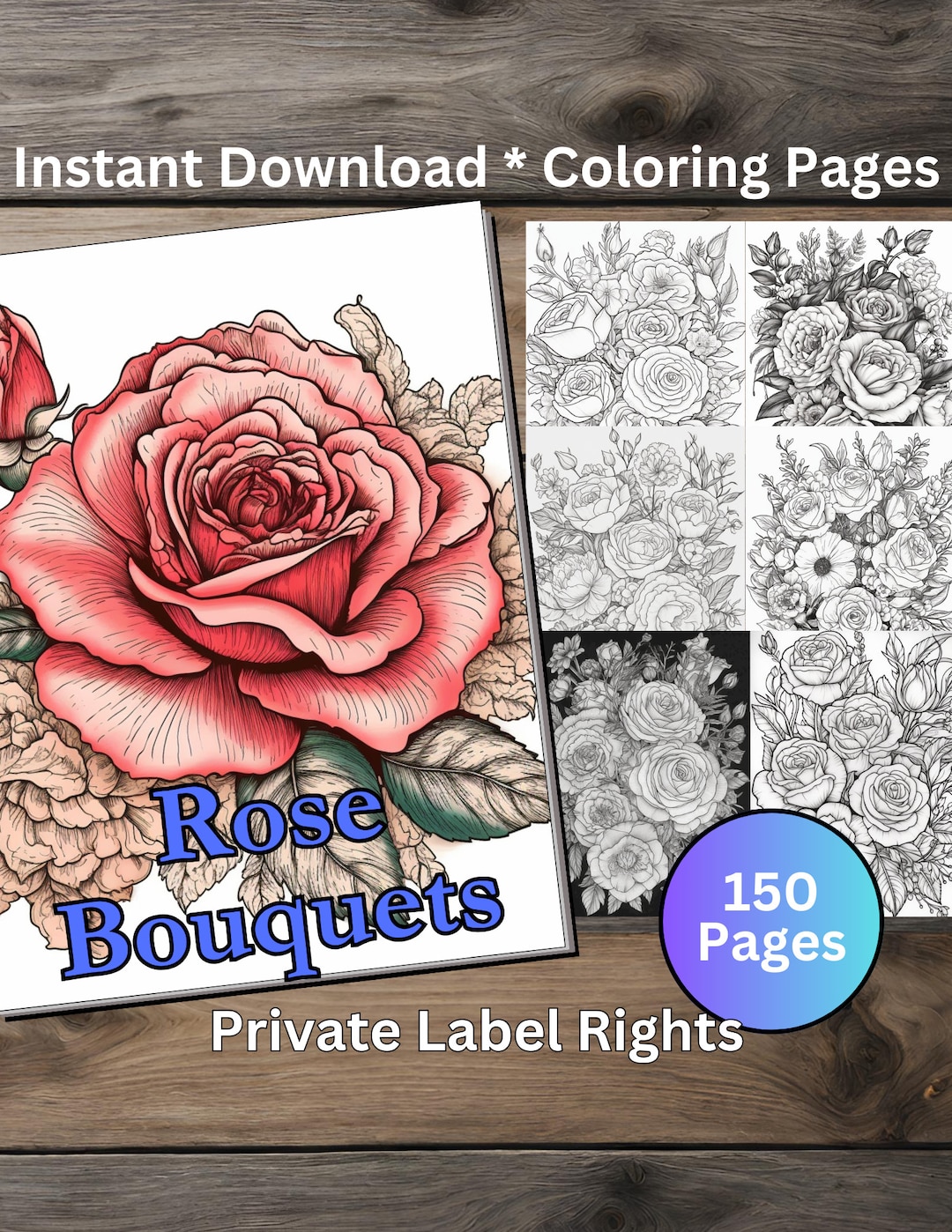 150 Rose Bouquets Adult Coloring Pages Amazon KDP Coloring Book ...