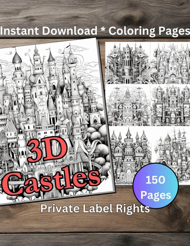 Fantasy Bundle 150 X 3 Coloring Pages PLR. Fairies, Castles, and Baby ...