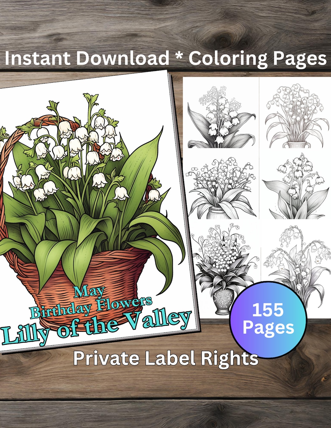 155 May Birthday Flower Lily of the Valley Coloring Book Pages Amazon KDP PLR Digital Download ...