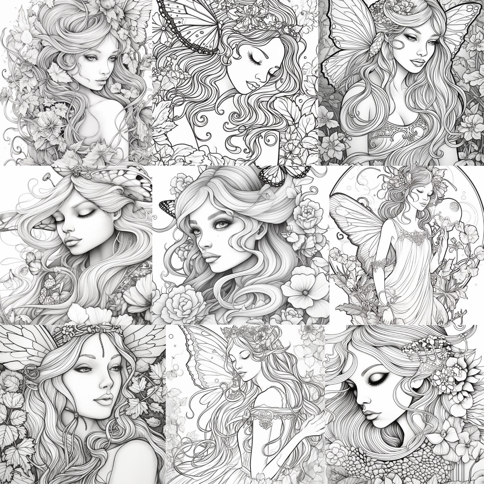 161 Butterfly Fairy Adult Coloring Pages Amazon KDP Coloring Book ...