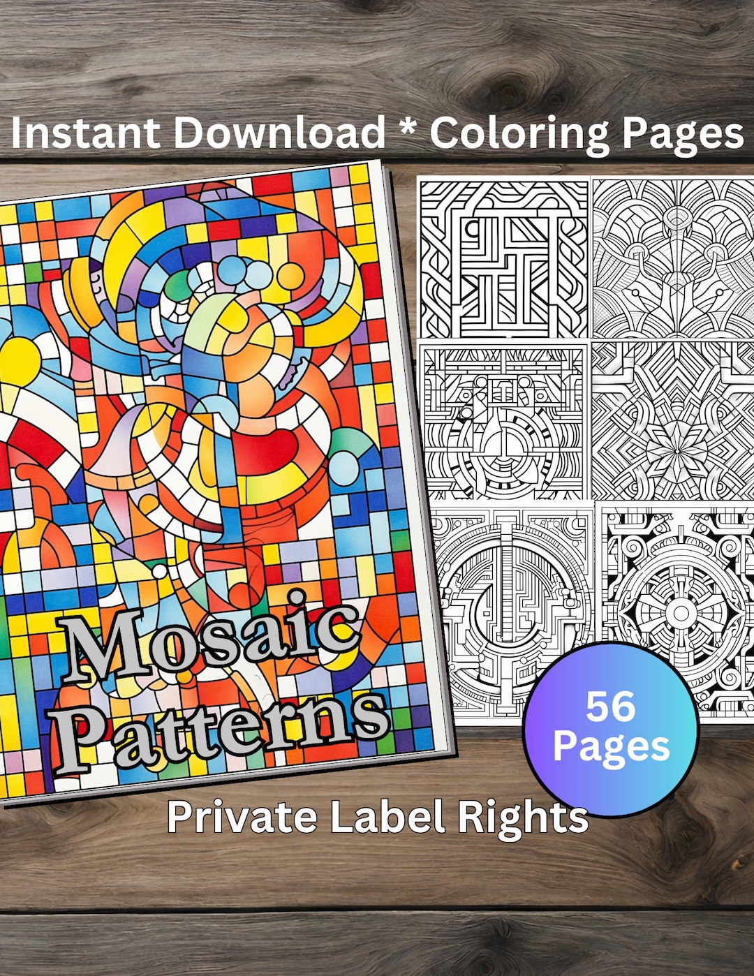 56 Mosaic Patterns Coloring Book Pages Printable Edit in Canva PNG JPG ...