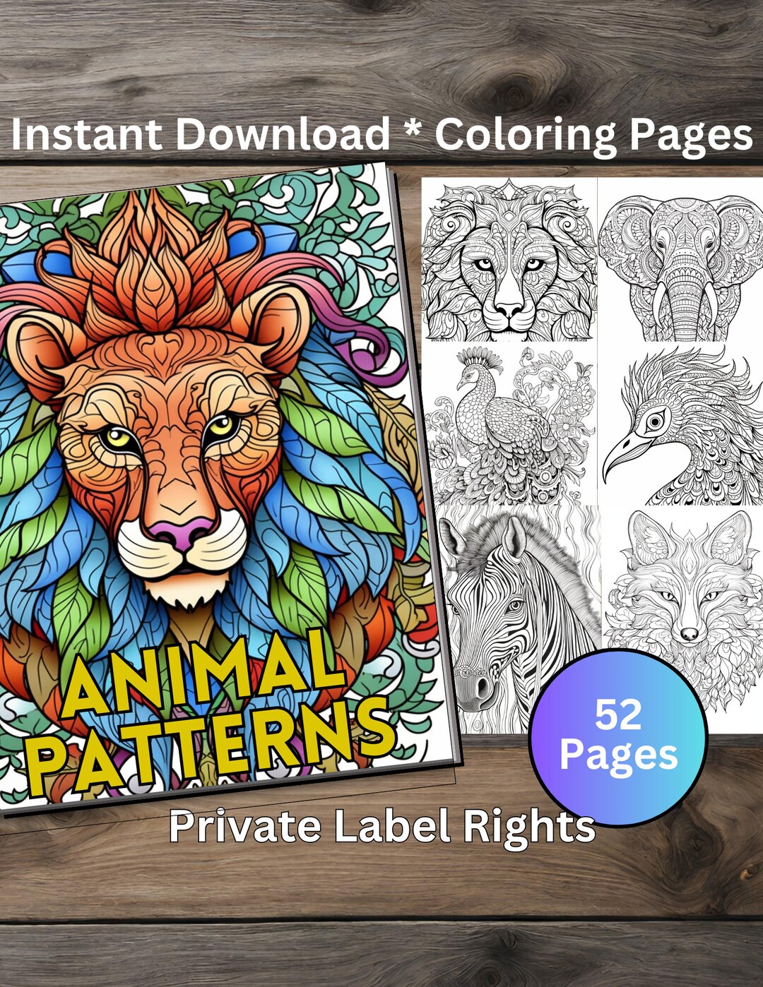 52 Animal Patterns Coloring Book Pages Printable Edit in Canva PNG JPG ...
