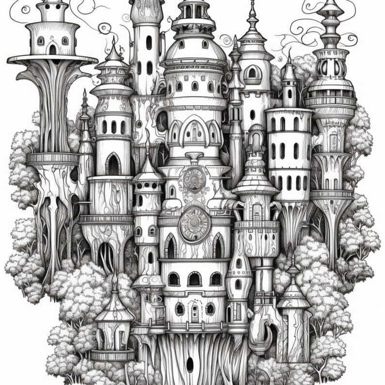 Fantasy Bundle 150 X 3 Coloring Pages PLR. Fairies, Castles, and Baby ...