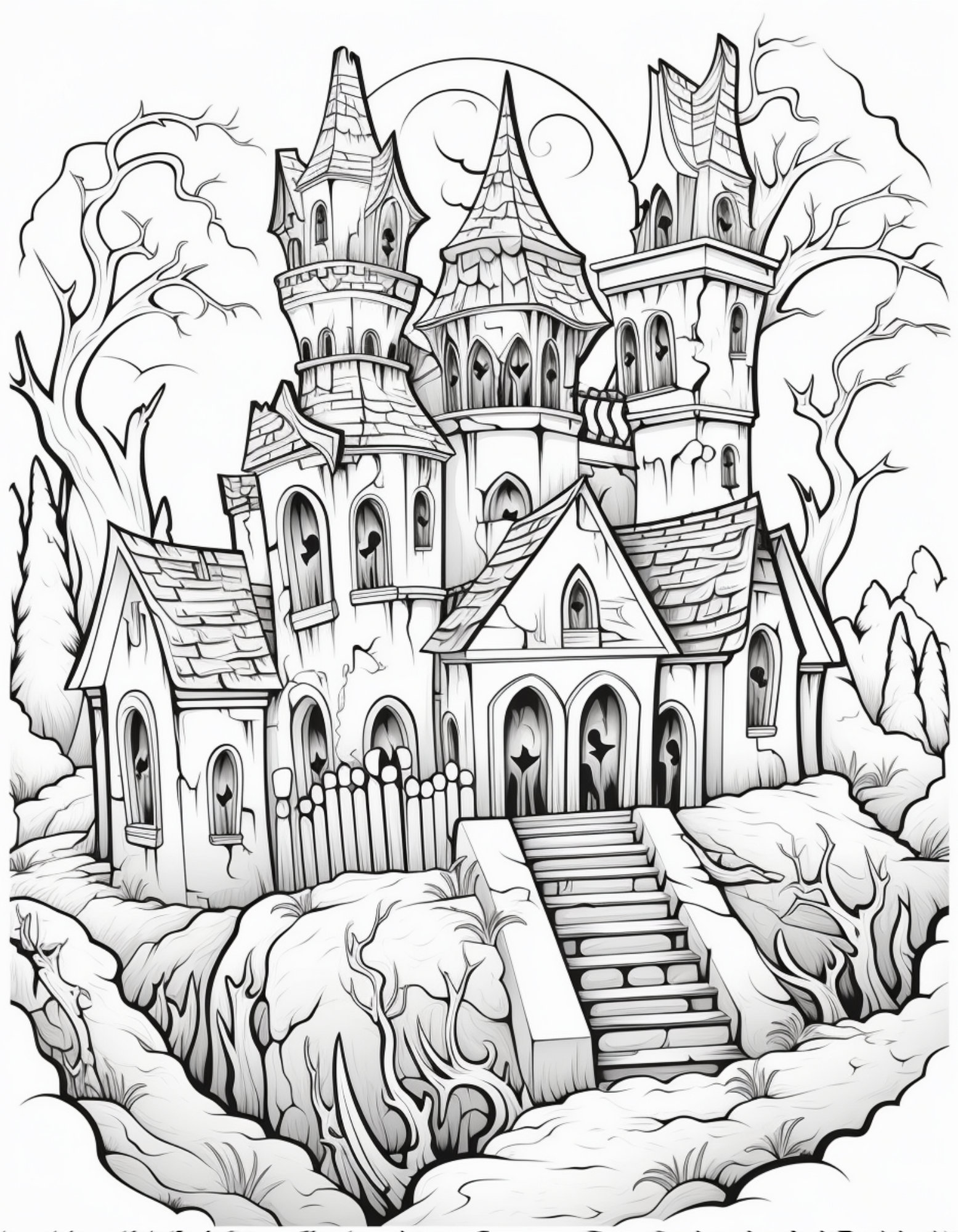 149 Halloween Haunted Castles Adult Coloring Pages Amazon KDP Coloring ...
