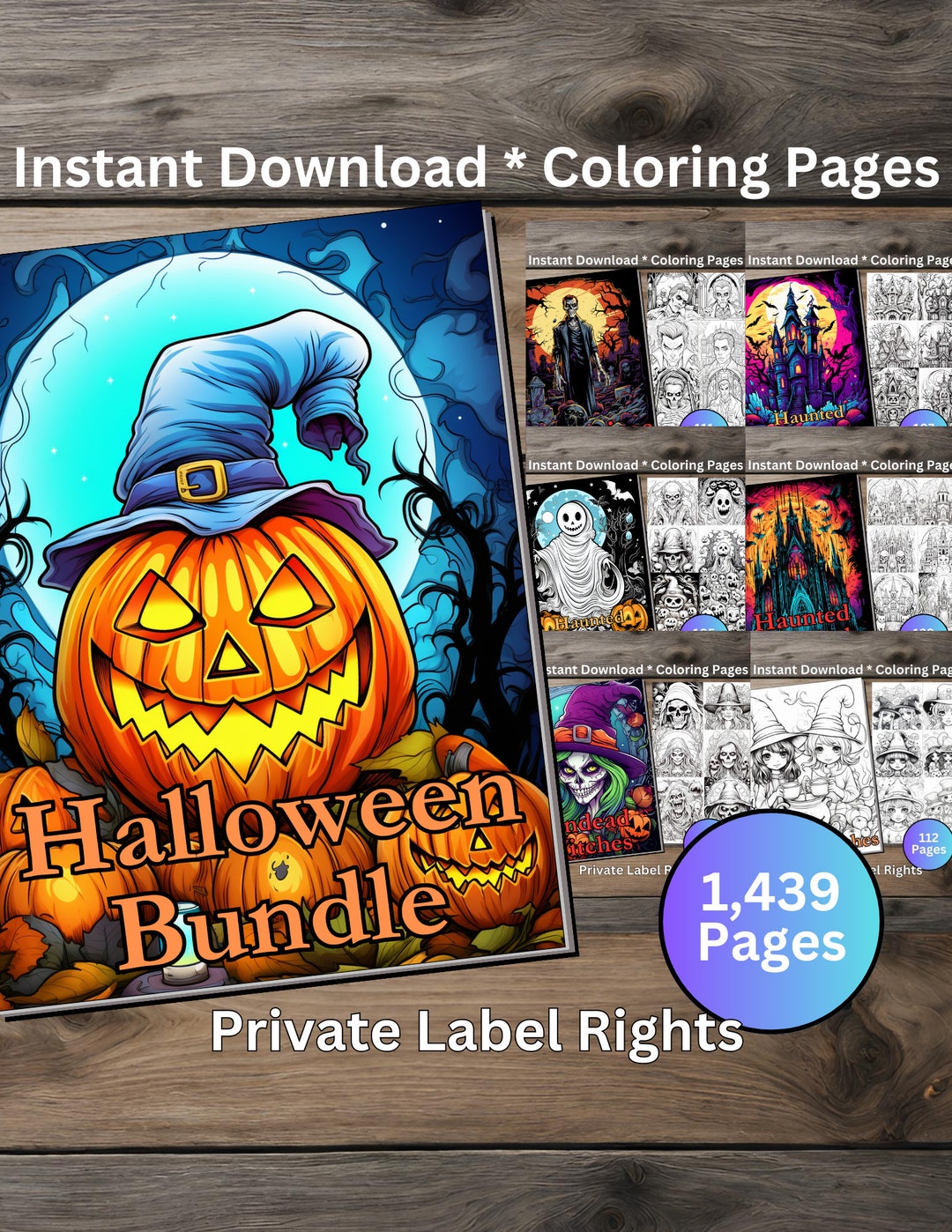 Halloween 1439 Adult Coloring Pages PLR Bundle Amazon KDP Coloring Book ...