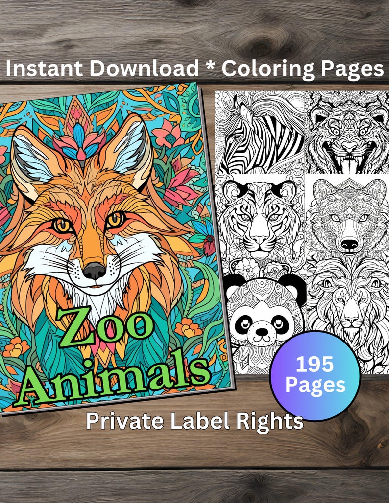 195 Zoo Animals Coloring Book Pages Printable Edit in Canva PNG JPG PDF ...