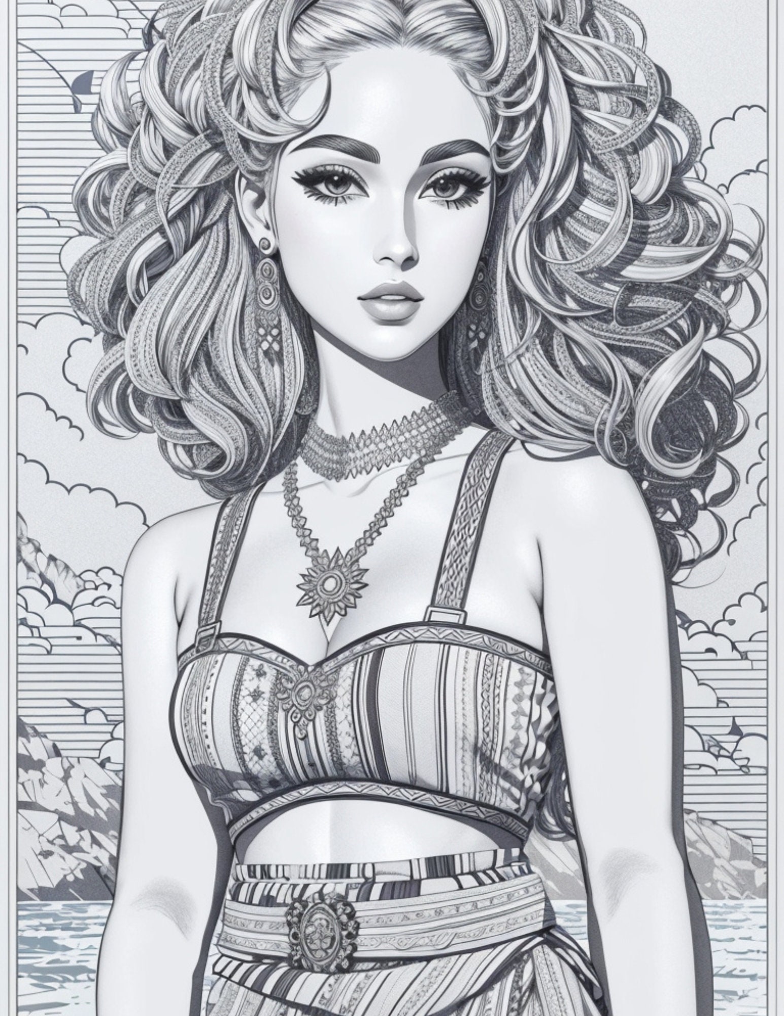 36 Beach Beauties Coloring Book Pages Plus 3 Cover Images Printable Edit in Canva PNG JPG PDF ...