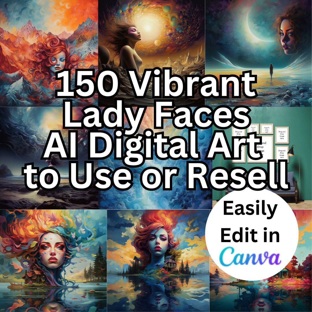 150 Vibrant Lady Faces to Use or Sell Wall Art Templates Canva - Etsy