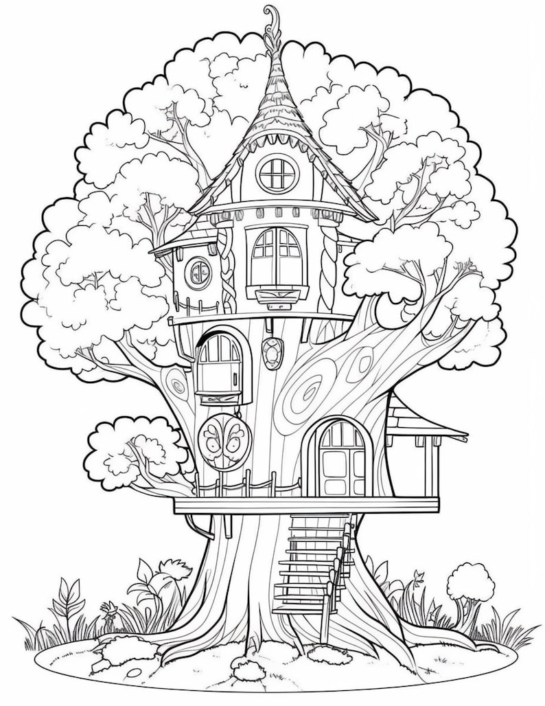 181 Tree Houses Coloring Book Pages Plus 9 Cover Images Printable Edit ...