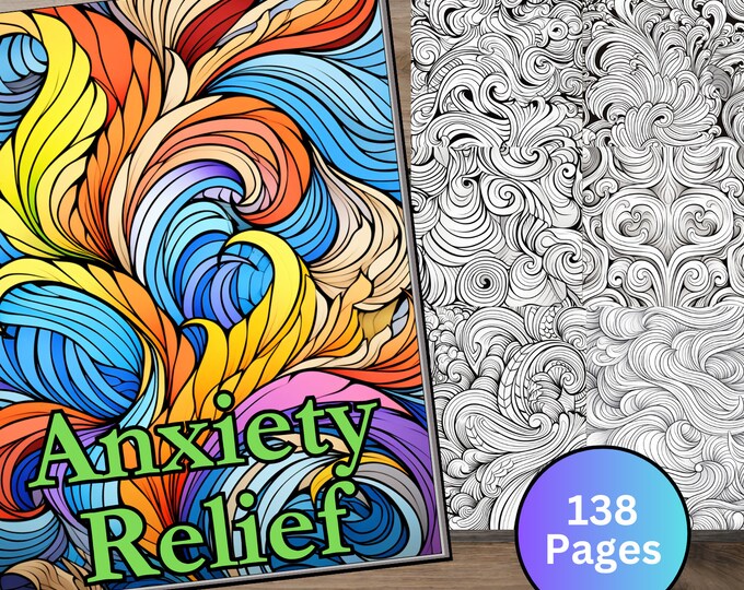 138 Anxiety Relief Coloring Book Pages Printable Edit in Canva PNG JPG ...