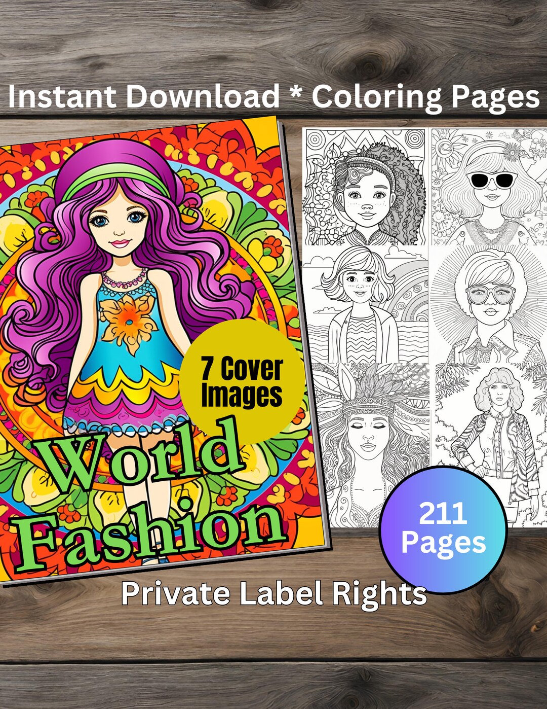 211 World Fashion Coloring Book Pages Plus 7 Cover Images Printable ...