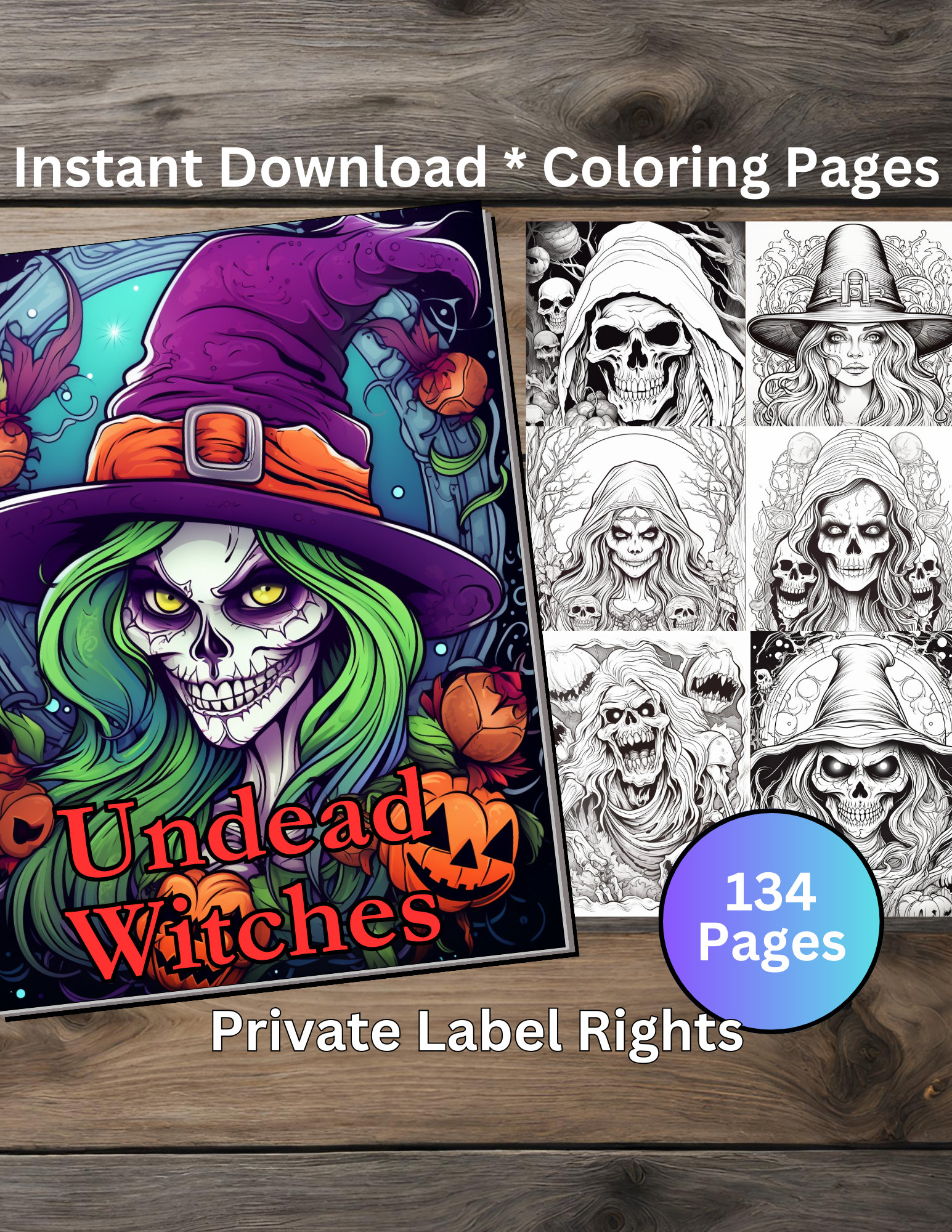 134 Halloween Undead Witches Adult Coloring Pages Amazon KDP Coloring ...