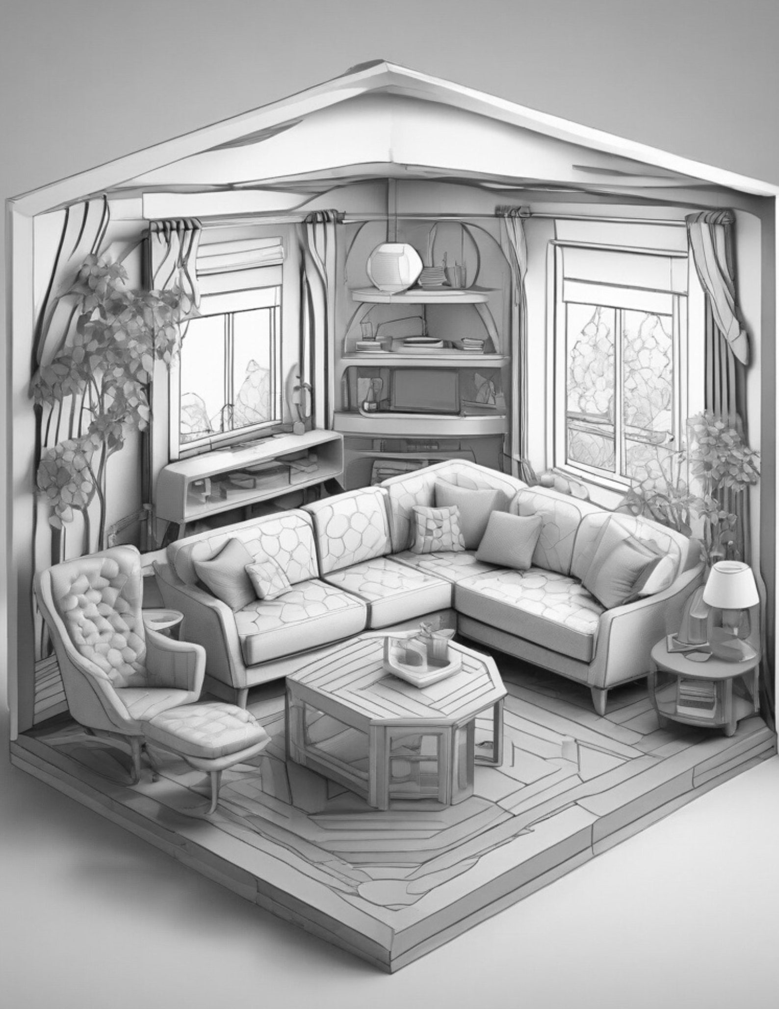 Pocket Rooms Aesthetic Isometric Coloring Book Pages Plus 16 Cover ...