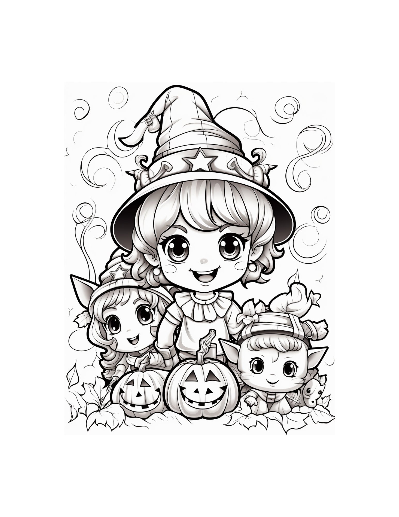 112 Halloween Kawaii Witches Adult Coloring Pages Amazon KDP Coloring ...