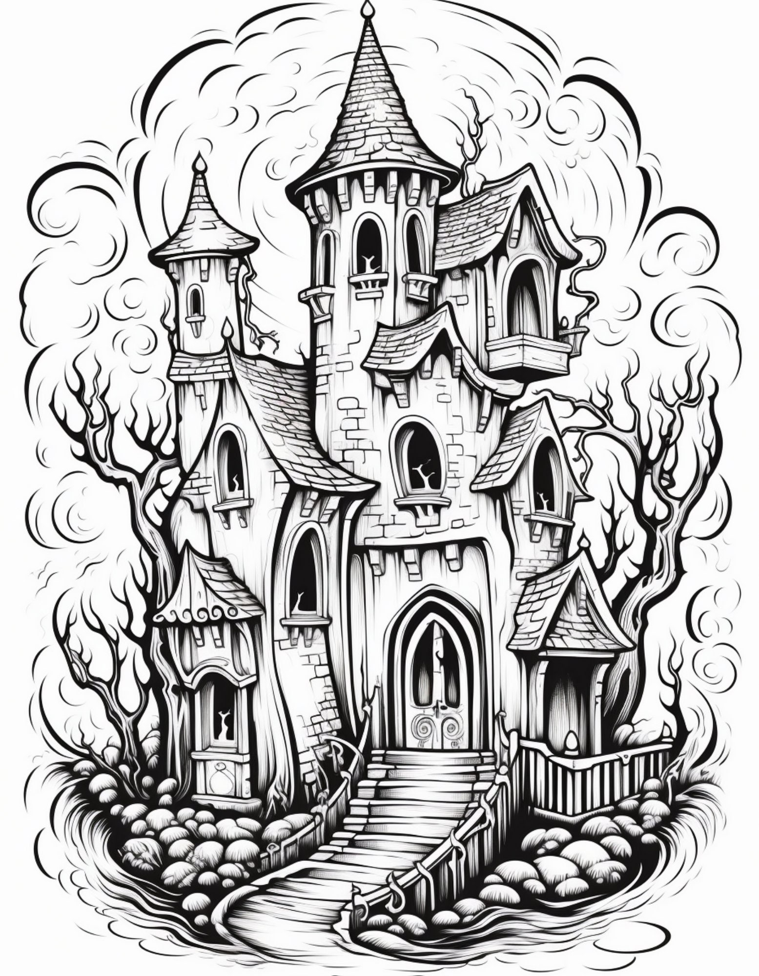 149 Halloween Haunted Castles Adult Coloring Pages Amazon KDP Coloring ...