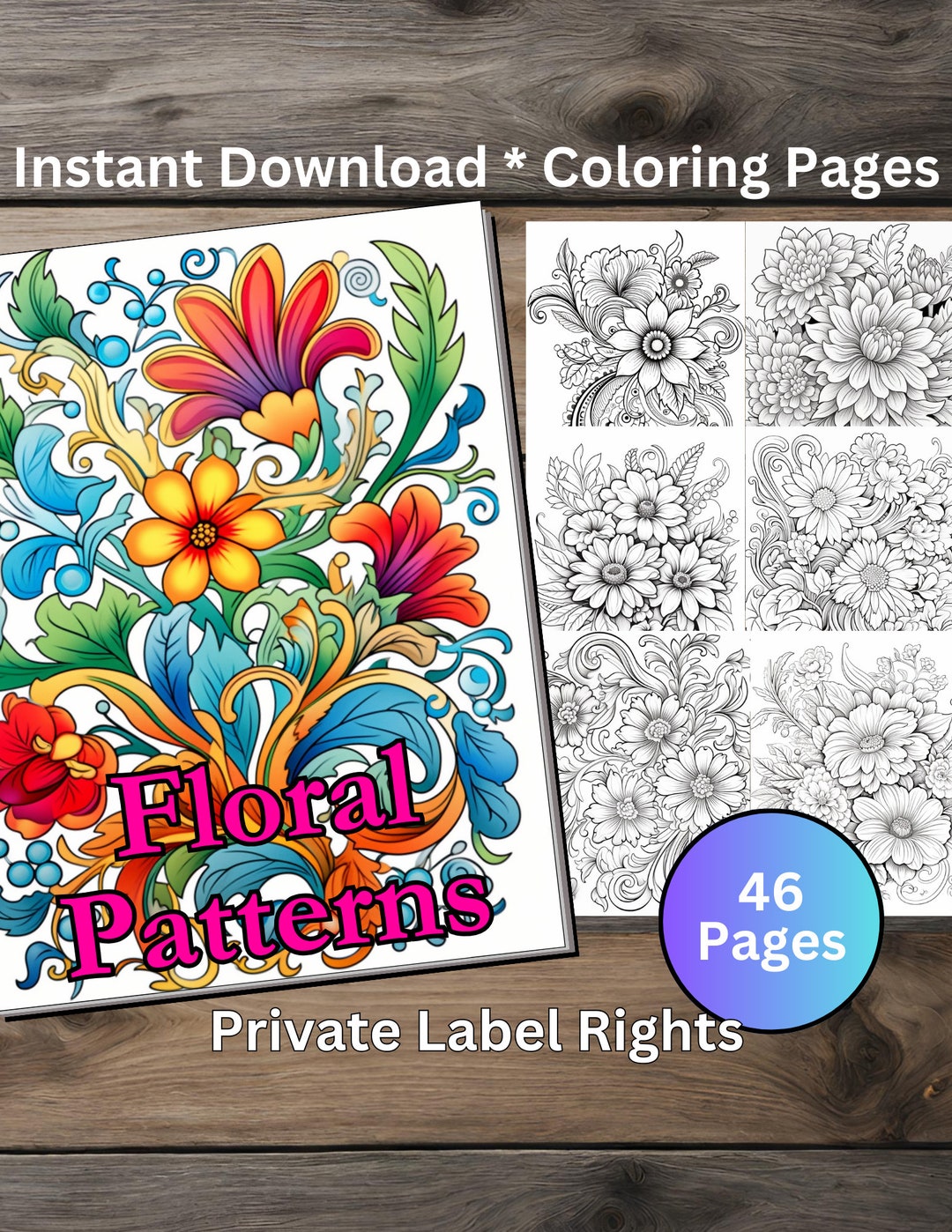46 Floral Patterns Coloring Book Pages Printable Edit in Canva PNG JPG ...