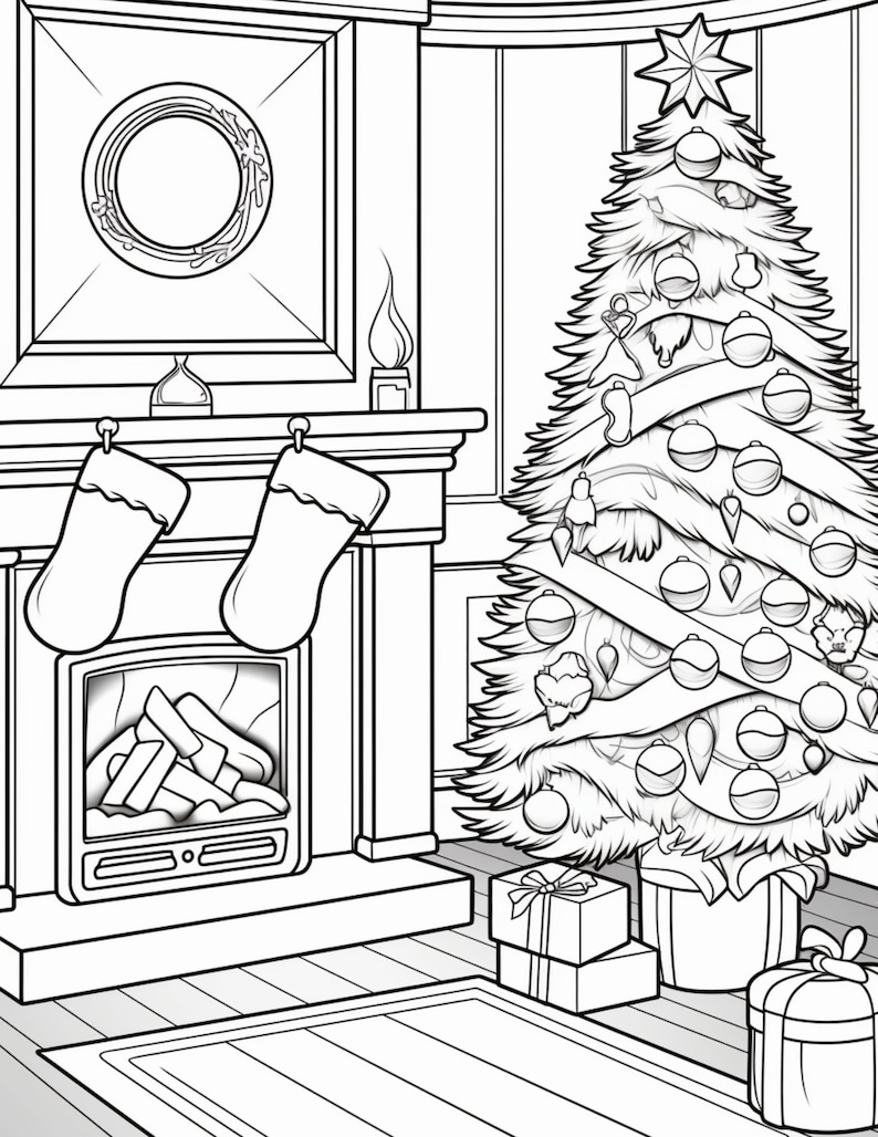 Christmas Livingroom Aesthetic Coloring Book Pages Plus 21 Cover Images ...