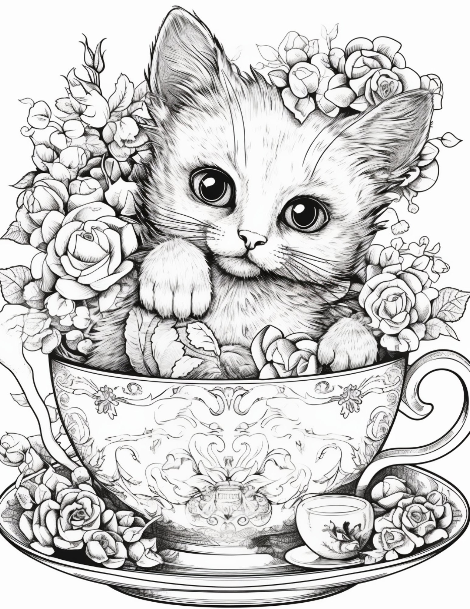 207 Kittens in Teacups Coloring Book Pages Plus 16 Cover Images ...