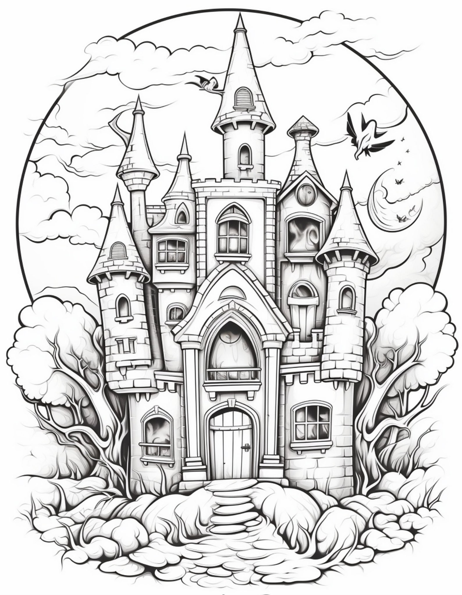 149 Halloween Haunted Castles Adult Coloring Pages Amazon KDP Coloring ...