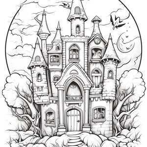 149 Halloween Haunted Castles Adult Coloring Pages Amazon KDP Coloring ...
