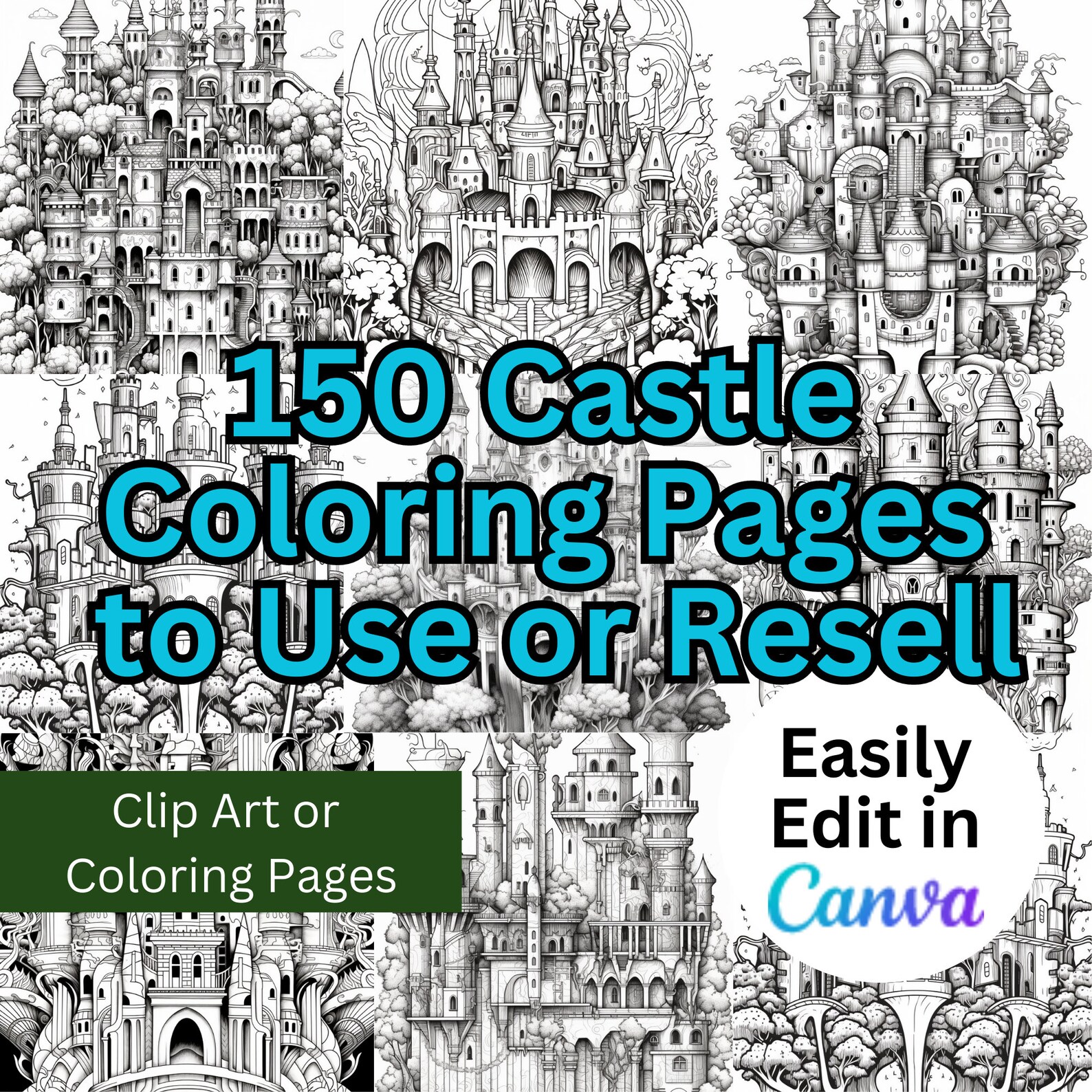 Fantasy Bundle 150 X 3 Coloring Pages PLR. Fairies Castles - Etsy