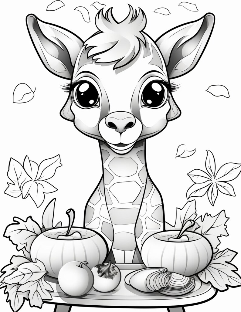 196 Kawaii Giraffes Kids Coloring Book Pages Amazon KDP Halloween ...