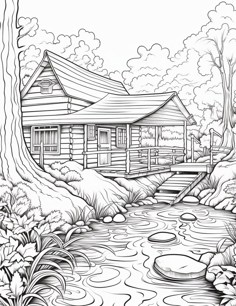 165 Cabin Coloring Book Pages Plus 14 Cover Images Printable Edit in ...
