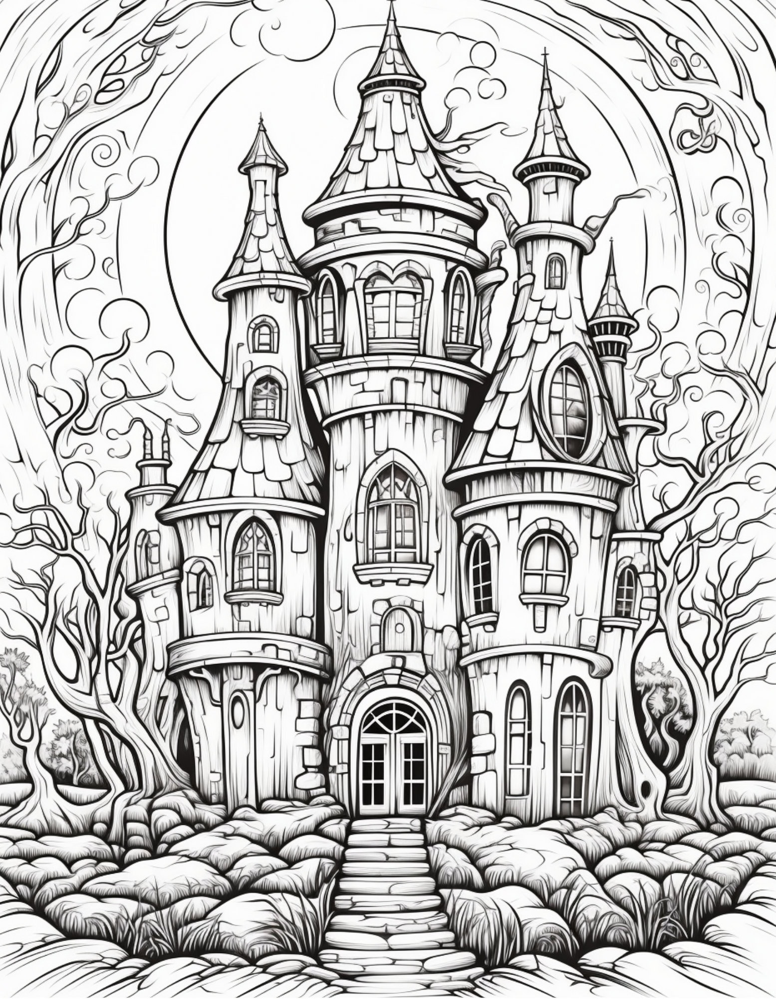 149 Halloween Haunted Castles Adult Coloring Pages Amazon KDP Coloring ...