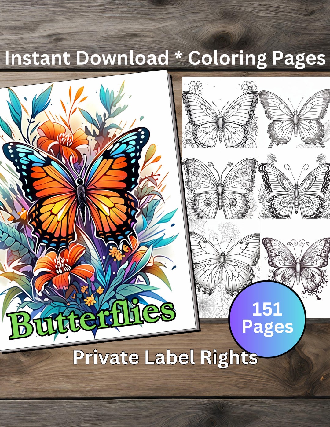 151 Butterfly Adult Coloring Pages Amazon KDP Coloring Book Publishing ...