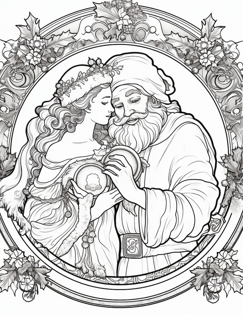 163 Santa Coloring Pages Printable Edit in Canva PNG JPG PDF Coloring ...