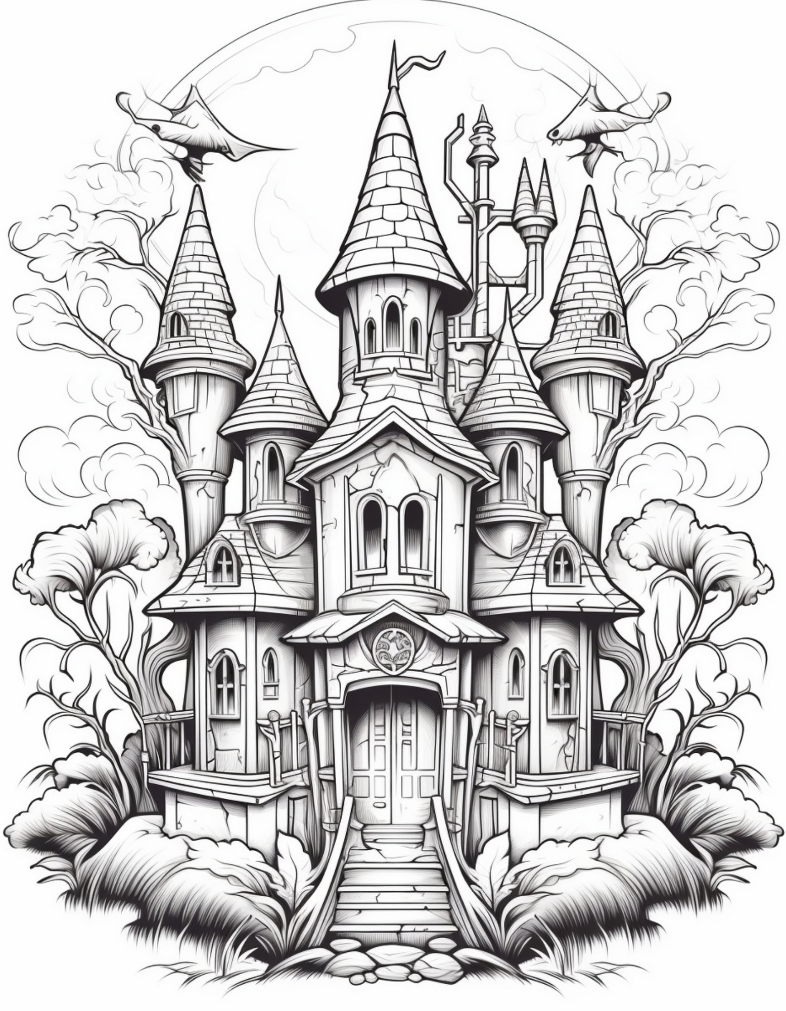 149 Halloween Haunted Castles Adult Coloring Pages Amazon KDP Coloring ...