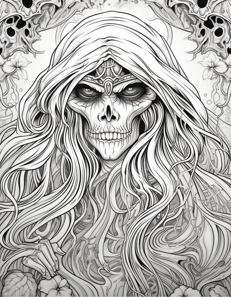 134 Halloween Undead Witches Adult Coloring Pages Amazon KDP Coloring ...