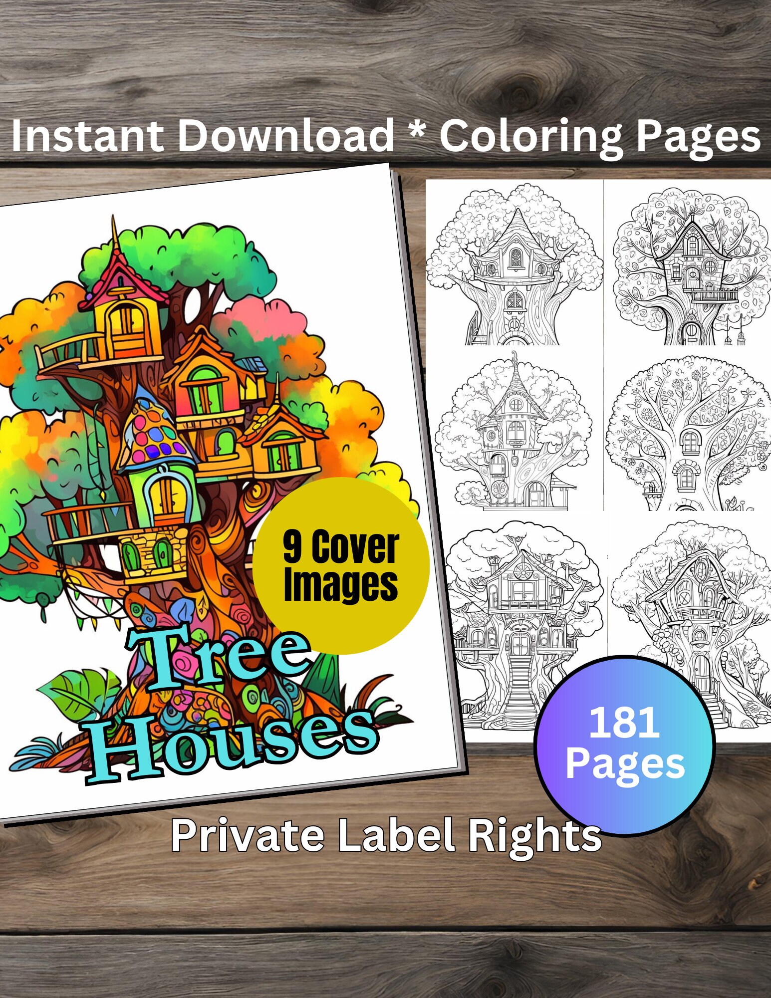 181 Tree Houses Coloring Book Pages Plus 9 Cover Images Printable Edit ...