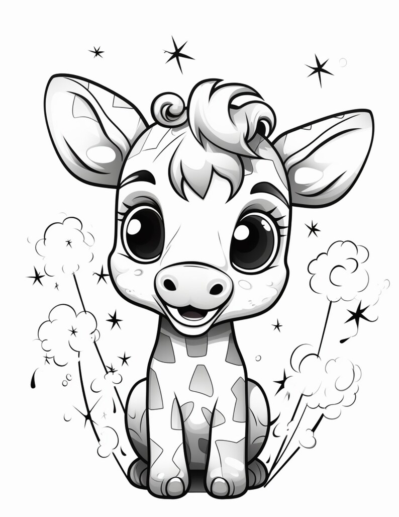 196 Kawaii Giraffes Kids Coloring Book Pages Amazon KDP Halloween ...