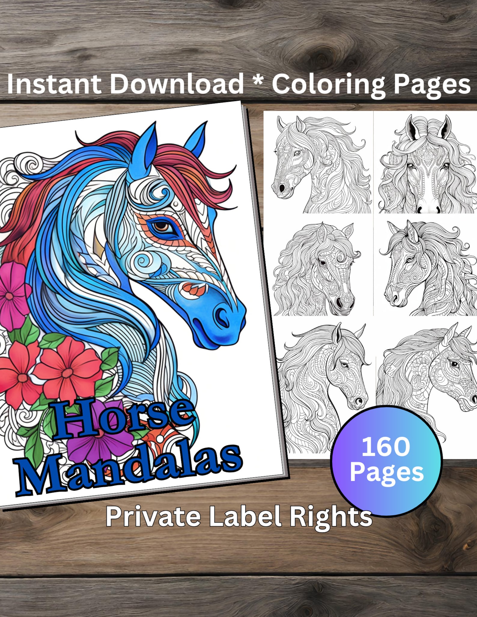 160 Horse Mandala Adult Coloring Pages Amazon KDP Coloring Book ...