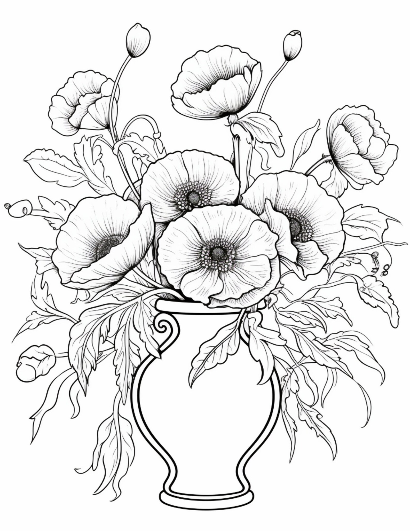165 August Birthday Flower Poppies Coloring Book Pages Amazon KDP PLR ...