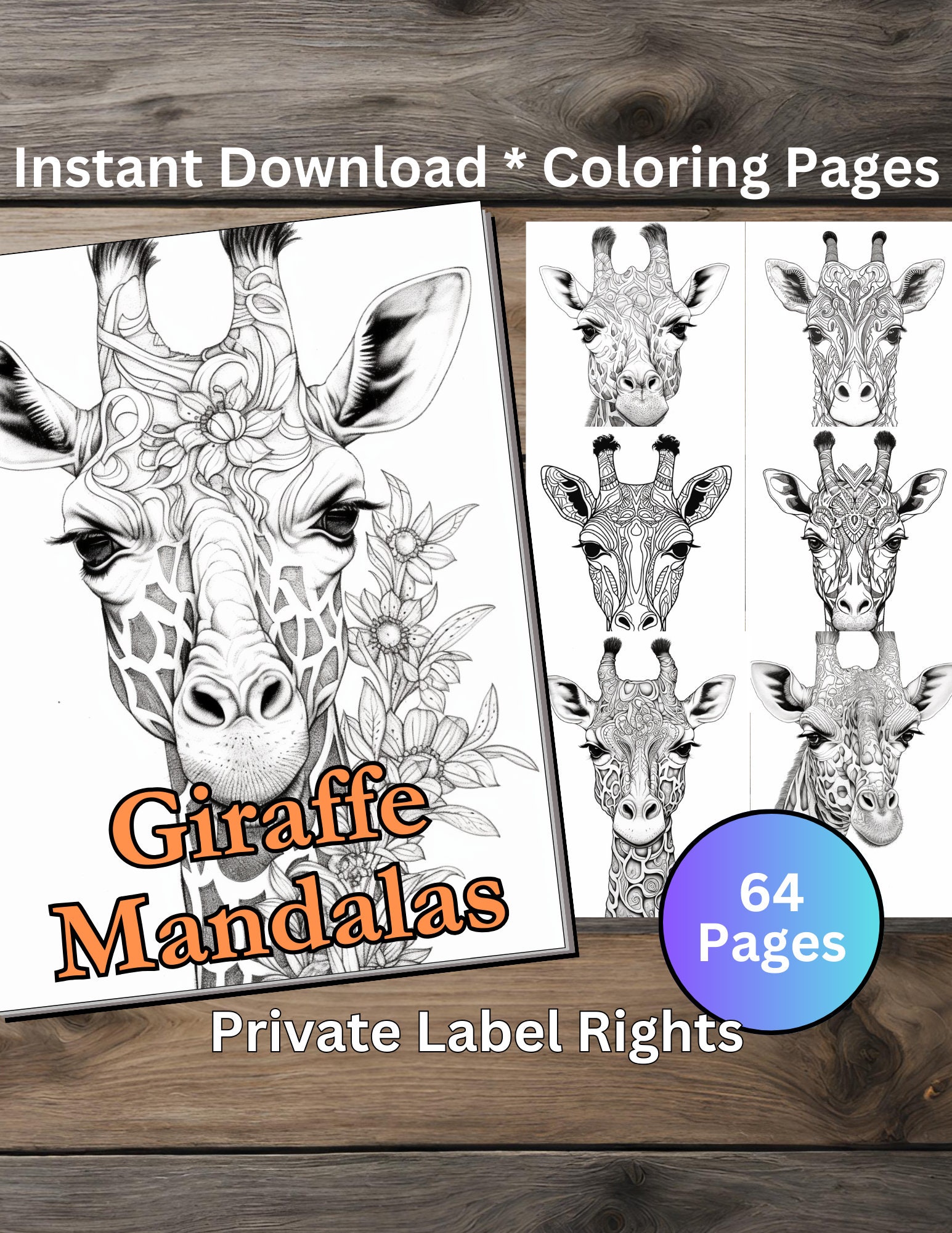 64 Giraffe Mandala Coloring Pages to Use or Sell Wall Art - Etsy
