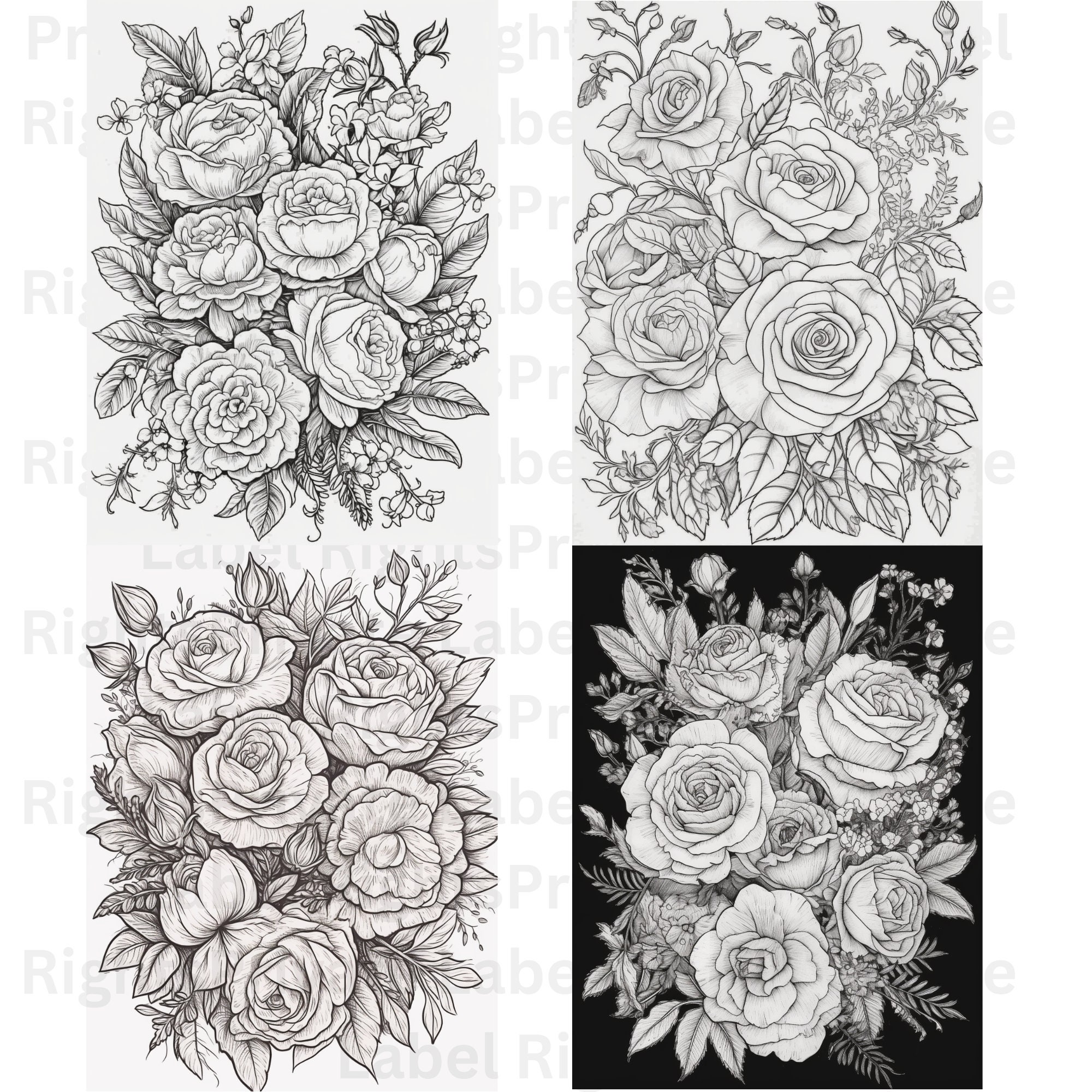 150 Rose Bouquets Adult Coloring Pages Amazon KDP Coloring Book ...