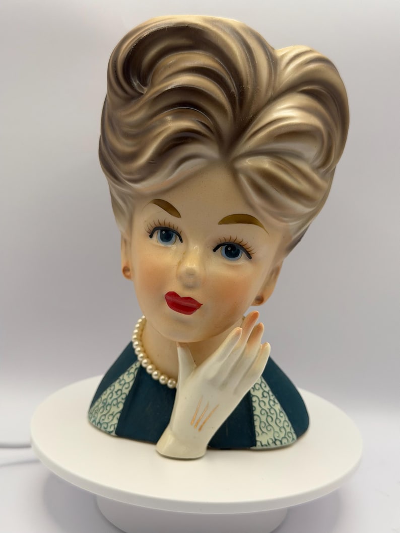 Lady Head Vase. Relpo K 1633. 7 Inches, Two Tone Green and White Dress ...