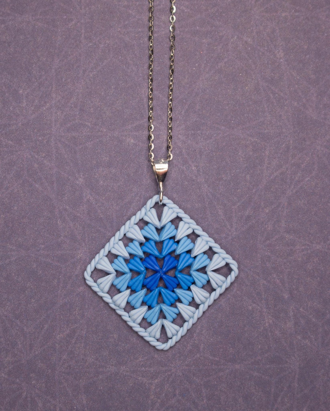 Granny Square Inspired Necklace | Polymer Clay Blue Gradient - Etsy