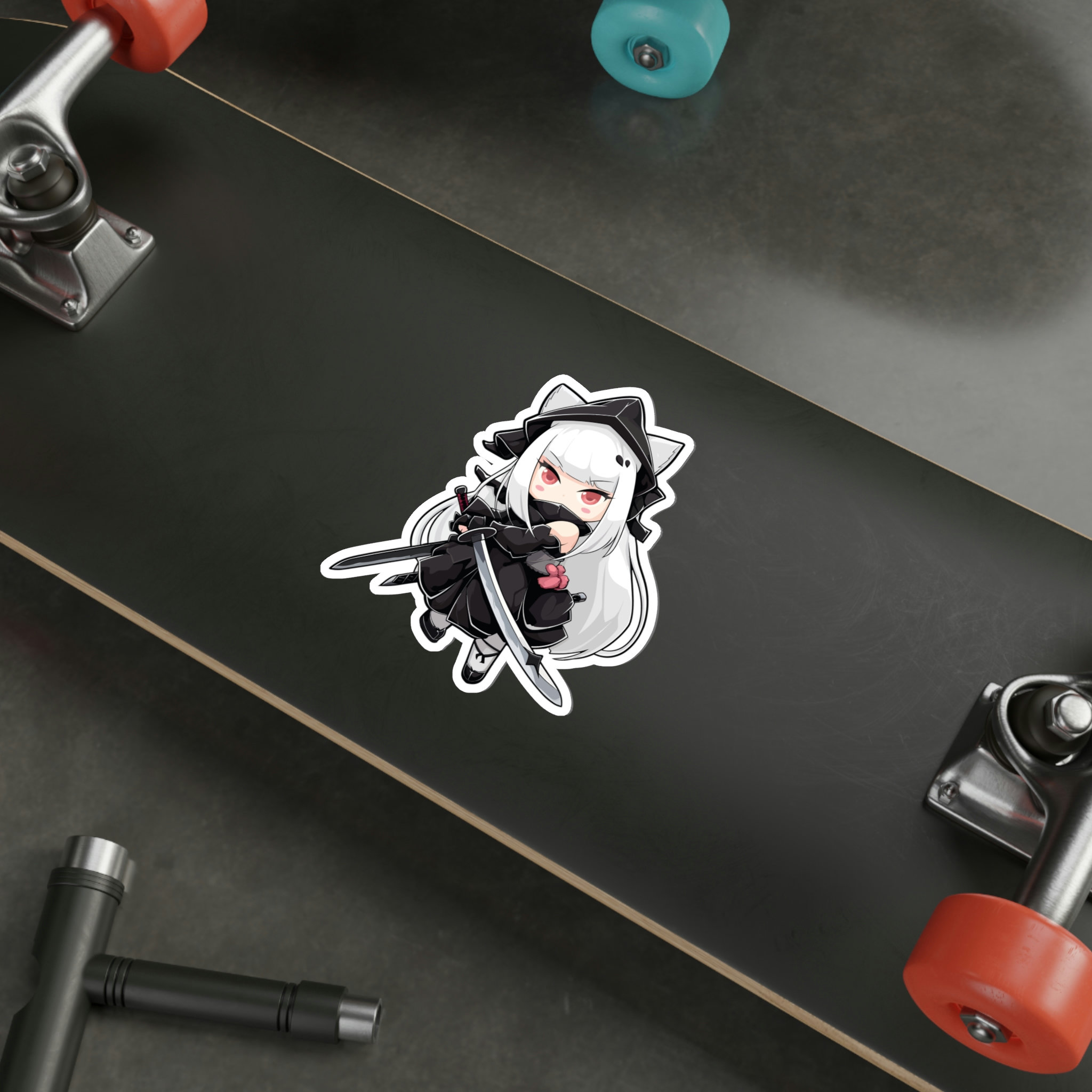Kawaii Chibi Anime Girl With Katana Sword Die-cut Sticker - Fighting ...