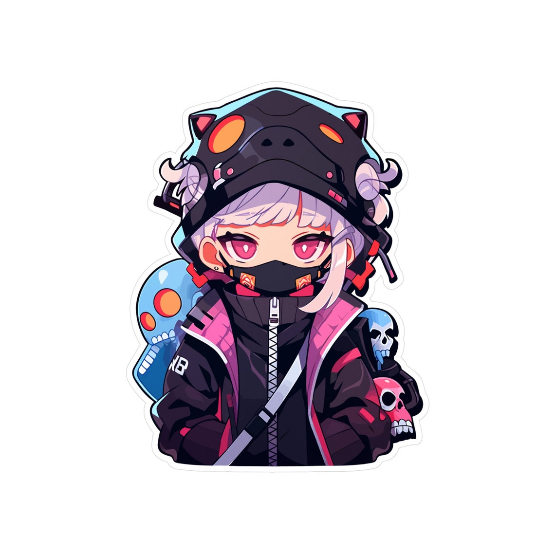 Kawaii Chibi Anime Boy in Cyberpunk Hype Beast Outfit Sticker Vinyl Die ...