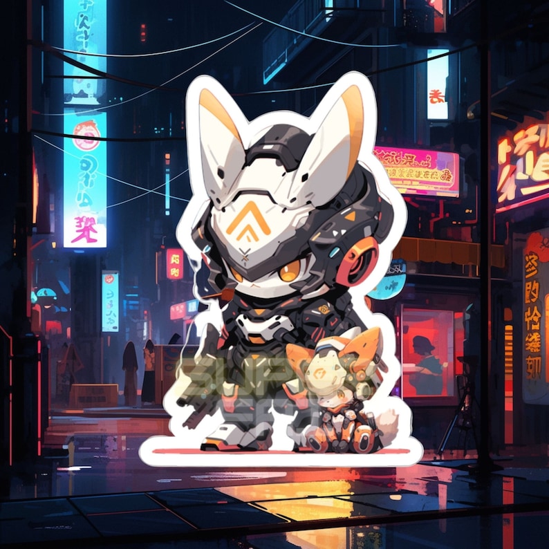 Anime Chibi Mech Warrior and Mech Suit Dog Die-cut Stickers ...