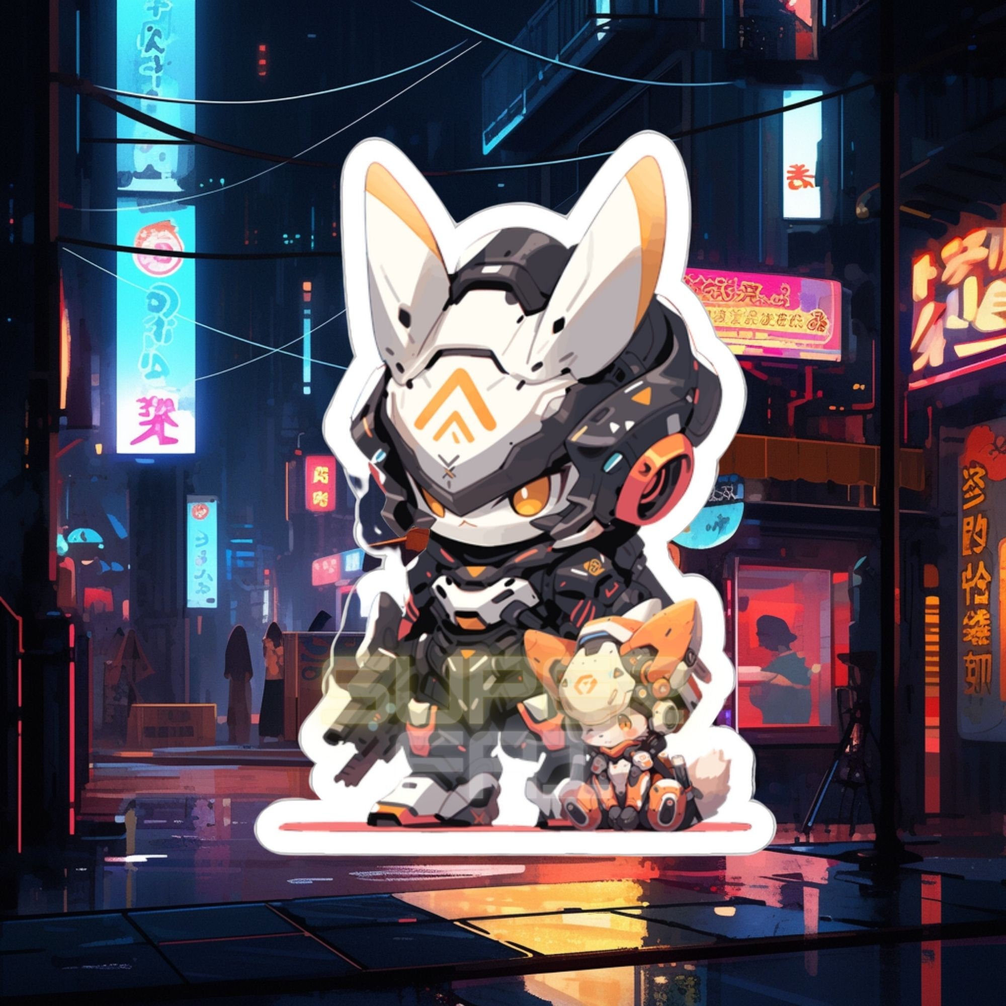 Anime Chibi Mech Warrior and Mech Suit Dog Die-cut Stickers ...