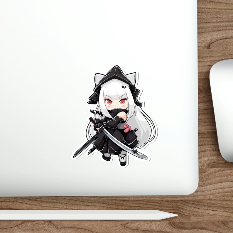 Kawaii Chibi Anime Girl With Katana Sword Die-cut Sticker Fighting Evil ...