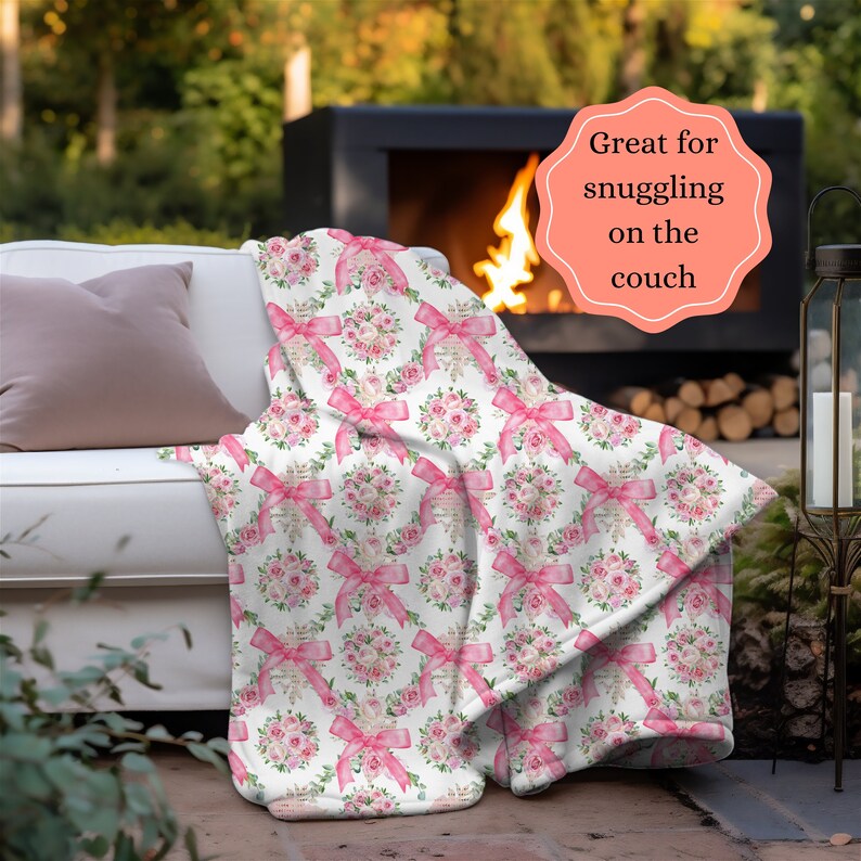 Vintage Coquette Plush Blanket With Pink Roses Ribbon Decor, Girly ...