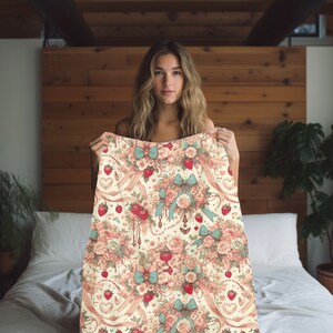 Vintage Coquette Plush Blanket, Pink Roses Ribbon Decor Bedding, Mother ...