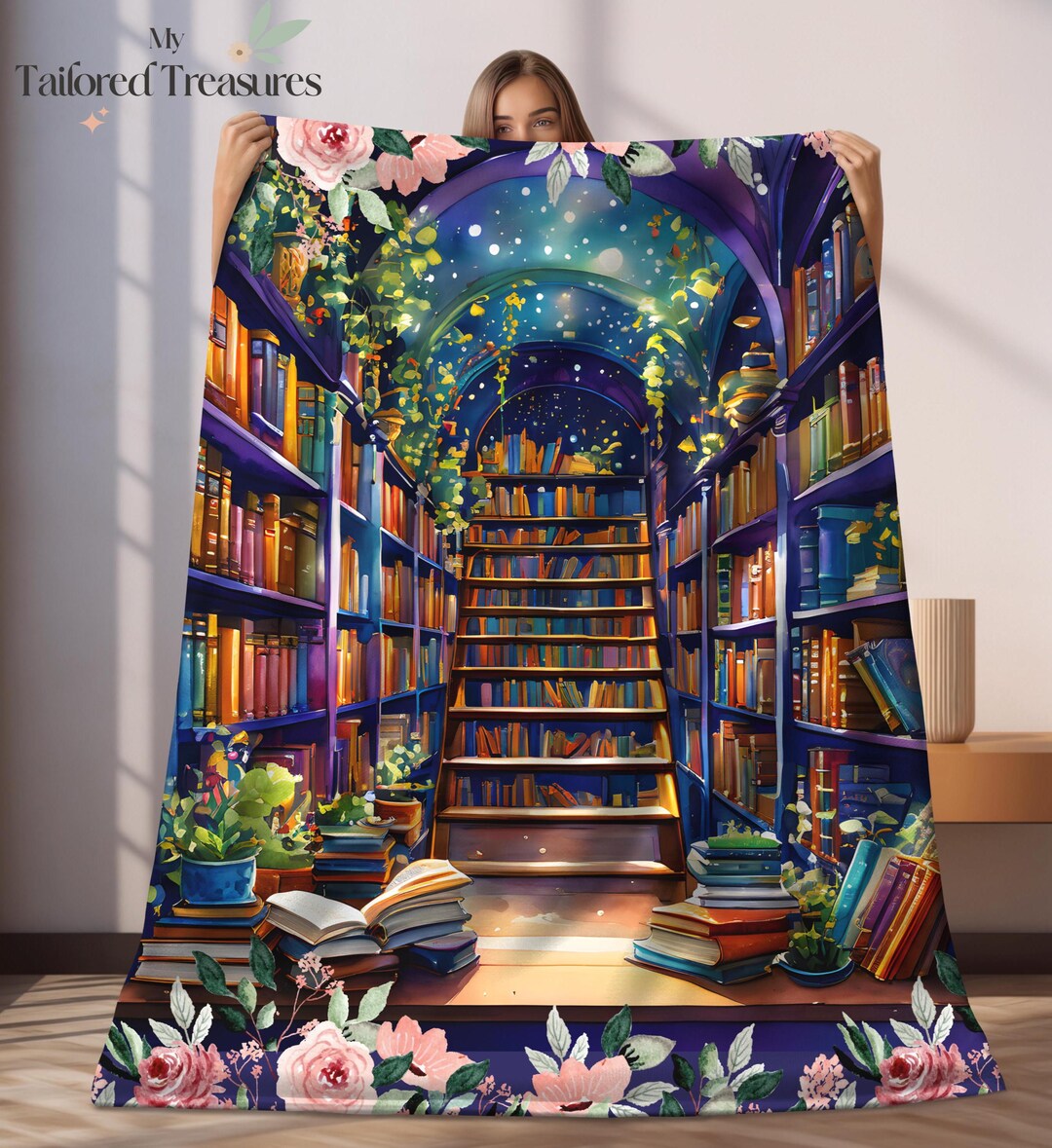 Magical Book Blanket, Library Throw, Fantasy Floral Cozy Fantasy ...