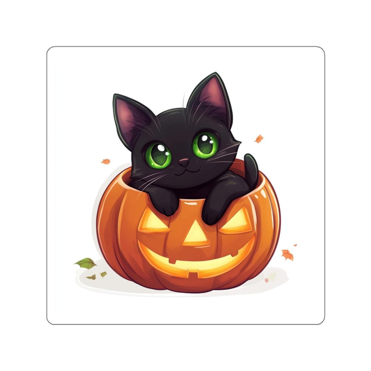 Cute Black Cat in Pumpkin Halloween Kitty Art-spooky Fall Home Decor ...