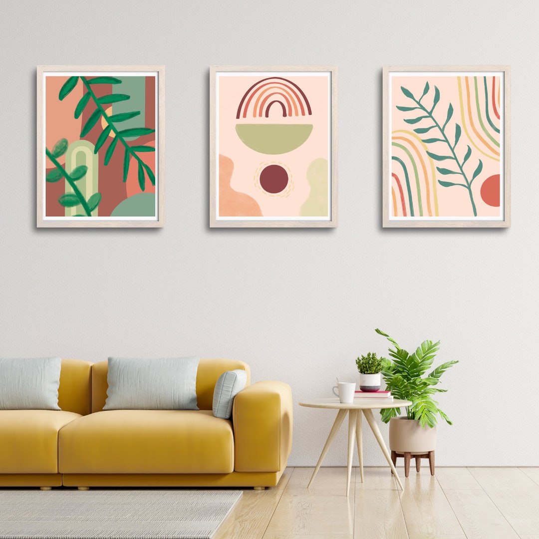 THREE Modern Boho, Vibrant Prints. Nature-themed Wall Art for Neutral ...